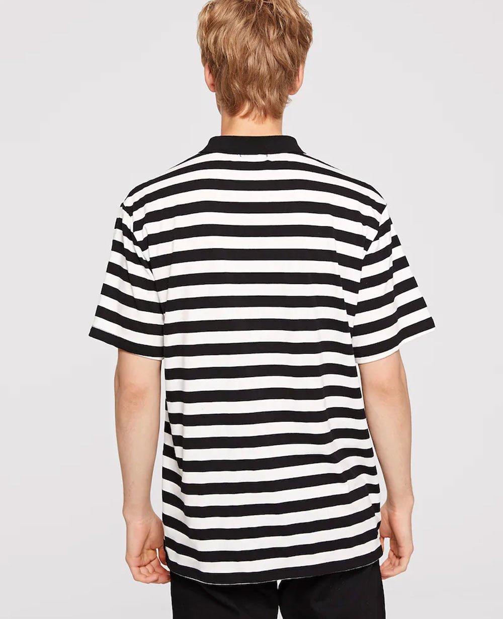 Custom Logo Black & White Striped Polo Shirt – Personalized Shirt